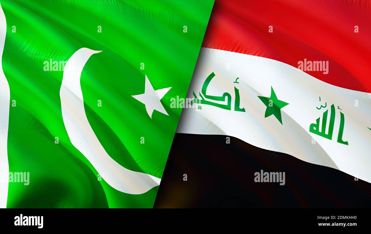 Pakistan and Iraq flags. 3D Waving flag design. Pakistan Iraq flag ...