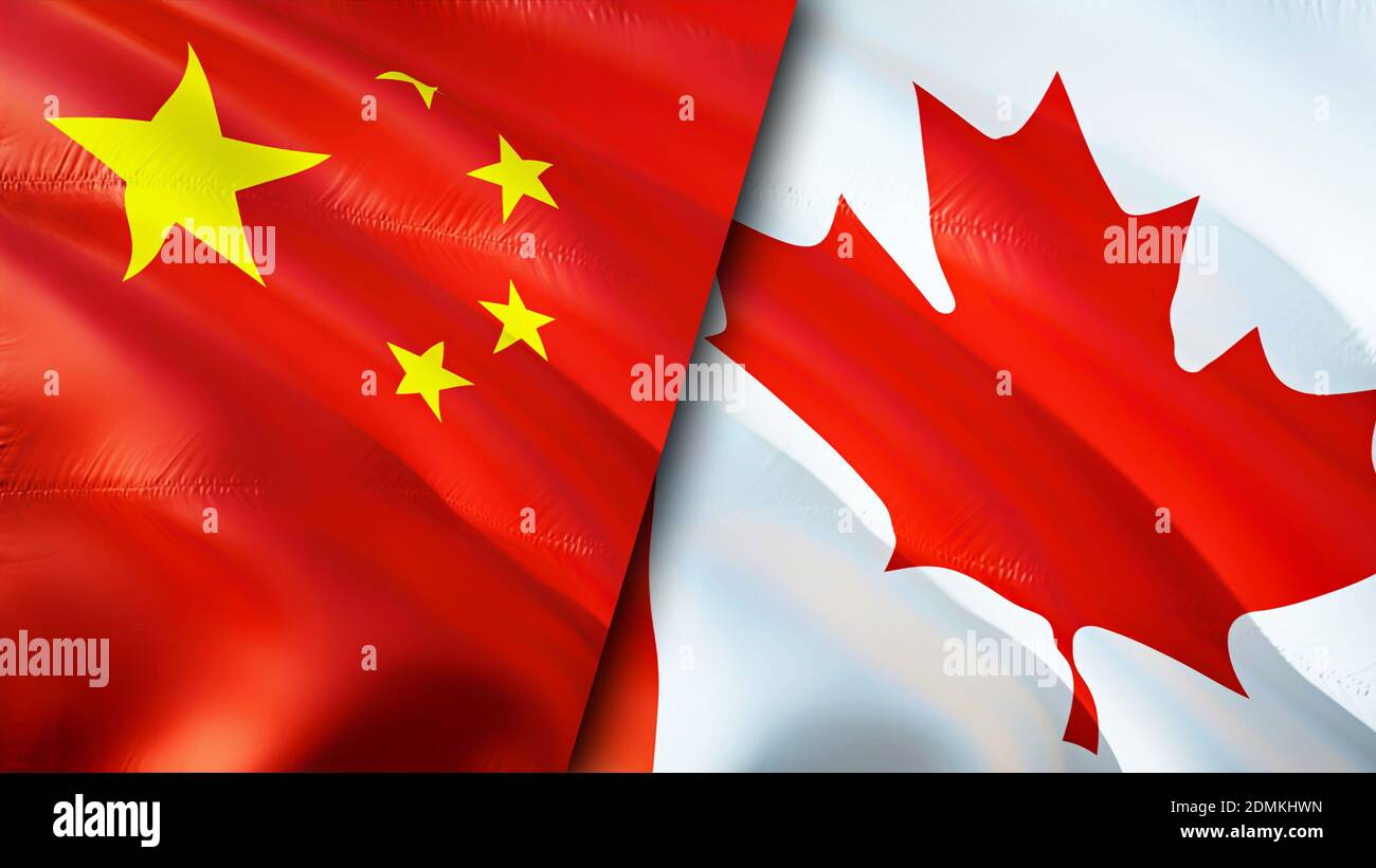 China and Canada flags. 3D Waving flag design. China Canada flag ...