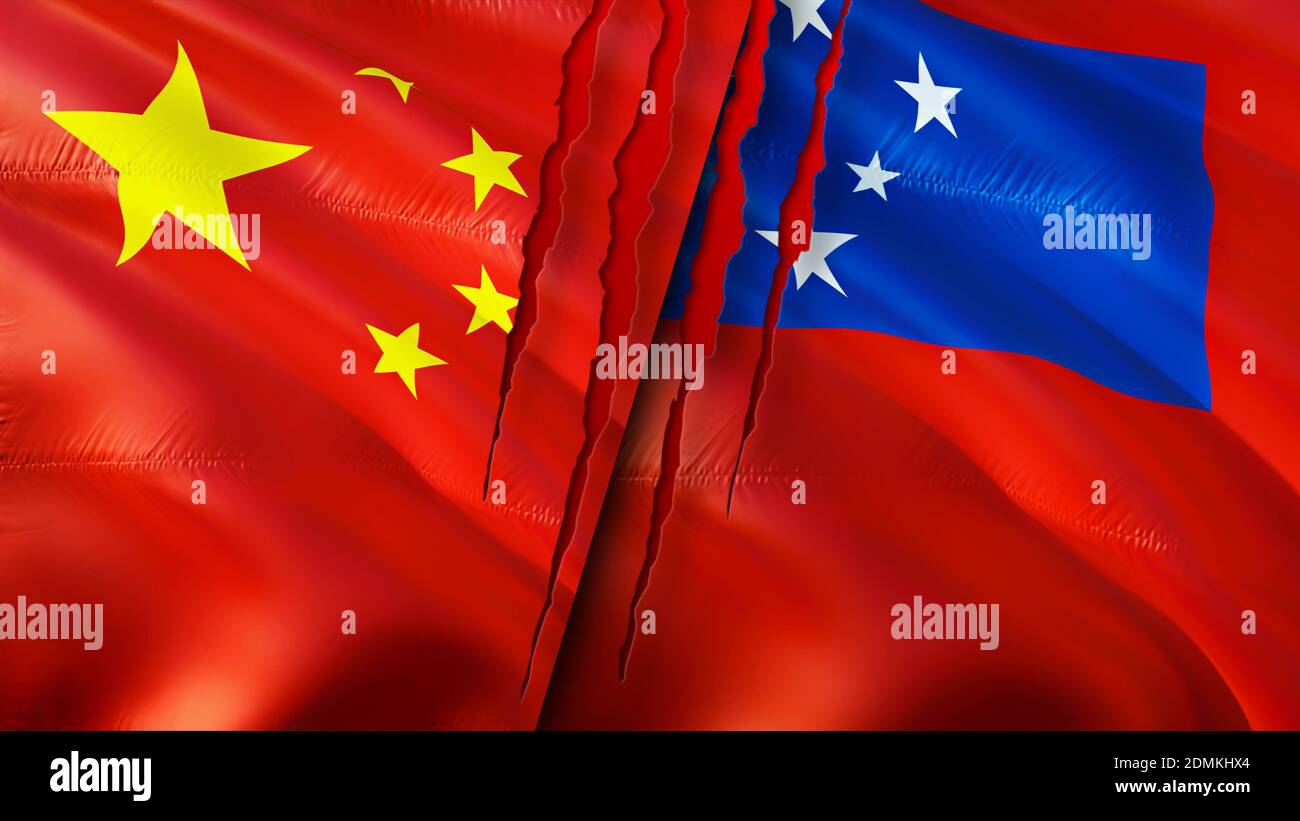 China and Samoa flags with scar concept. Waving flag,3D rendering ...