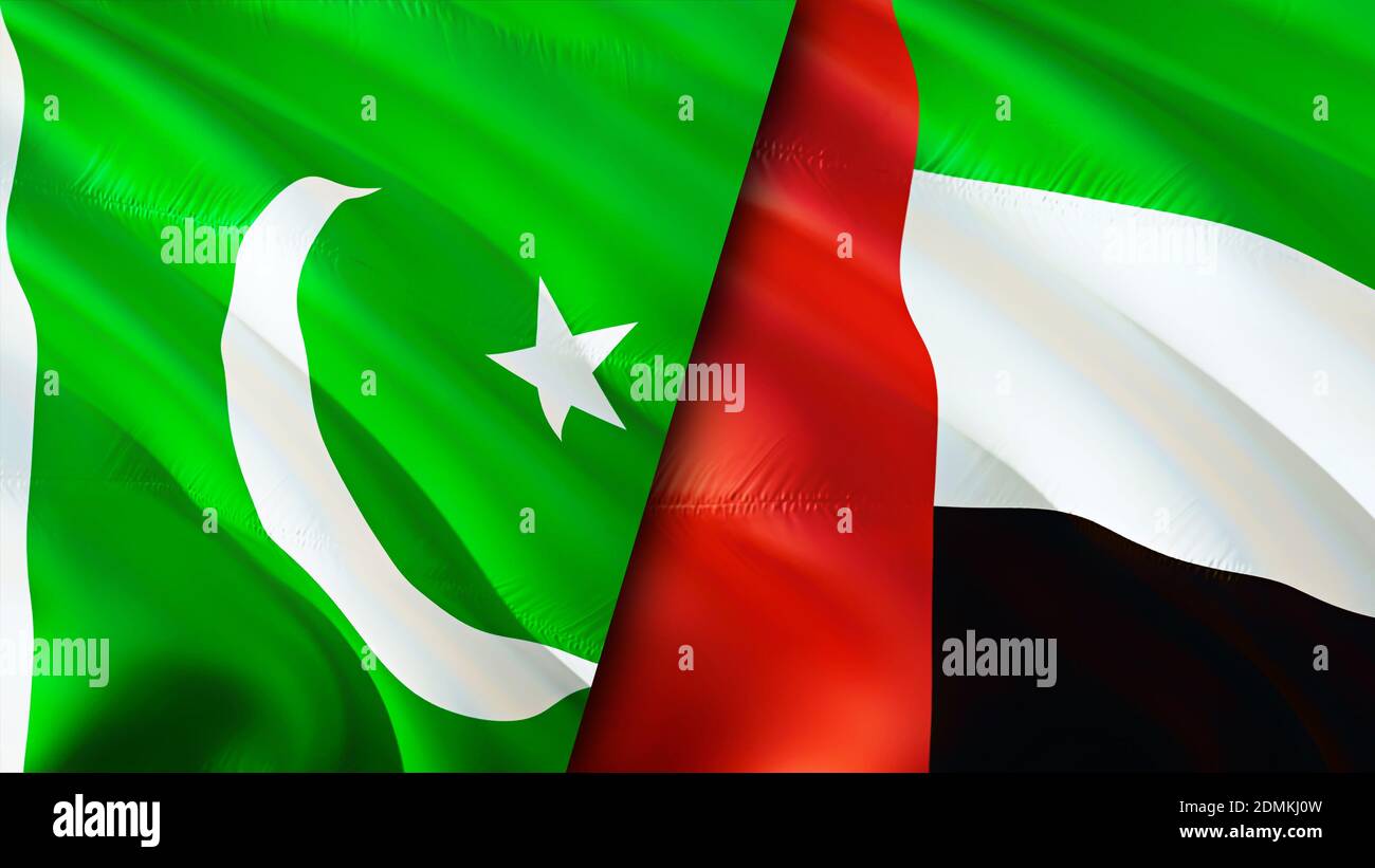 Pakistan and United Arab Emirates flags. 3D Waving flag design ...