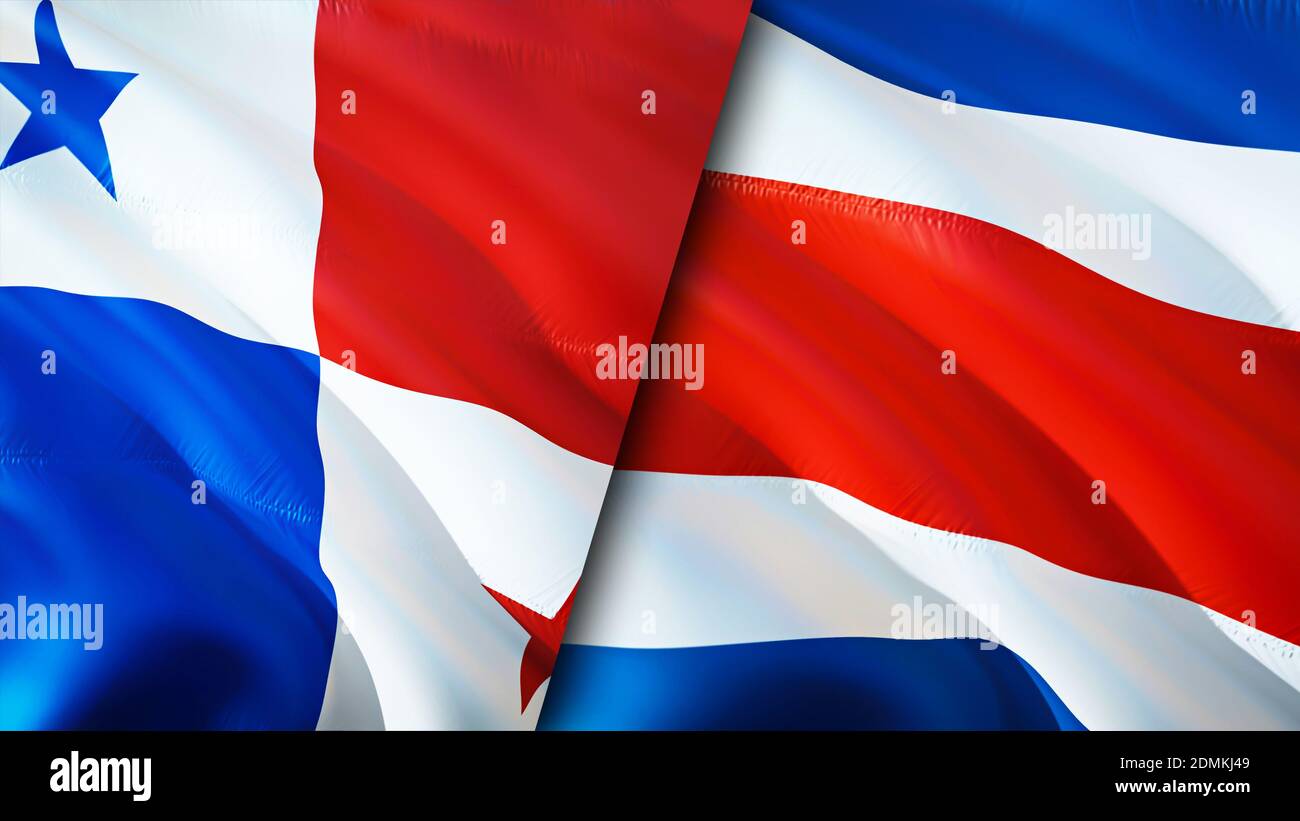 Panama and Costa Rica flags. 3D Waving flag design. Panama Costa Rica ...