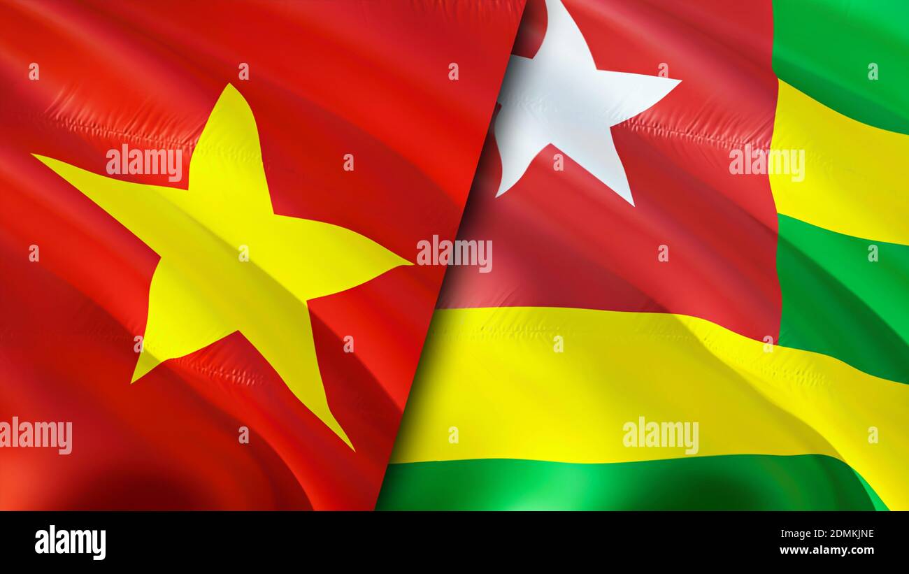 Vietnam and Togo flags with scar concept. Waving flag,3D rendering ...