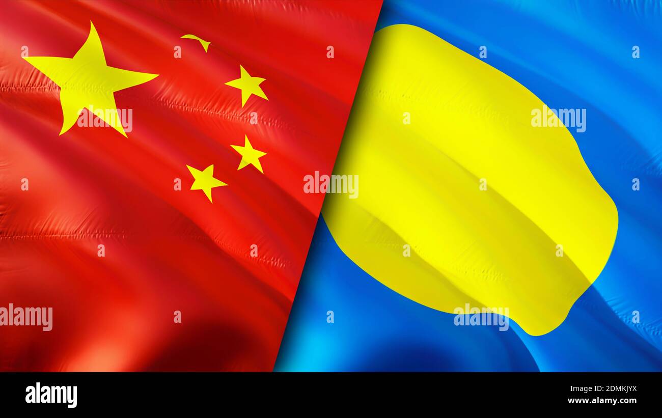 China and Palau flags. 3D Waving flag design. China Palau flag, picture ...