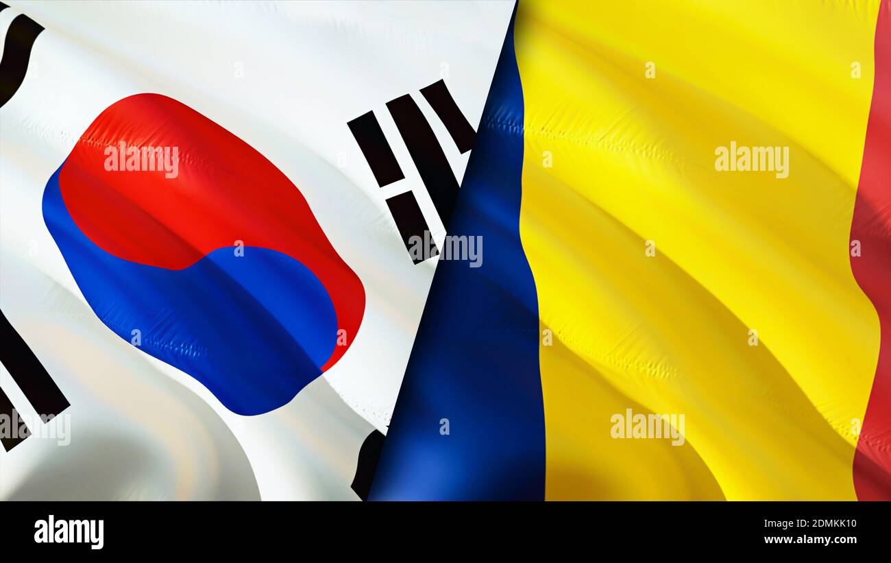 South Korea and Chad flags. 3D Waving flag design. South Korea Chad ...