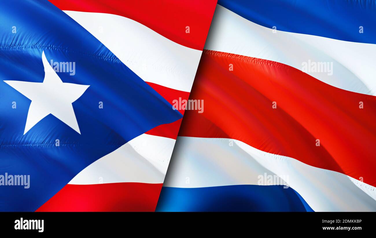 Puerto Rico and Costa Rica flags. 3D Waving flag design. Puerto Rico ...