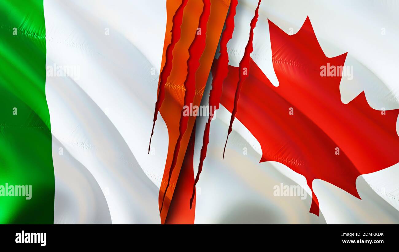 Ireland and canada flags with scar concept. Waving flag 3D rendering ...