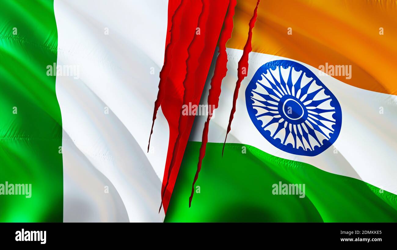 Italy and India flags with scar concept. Waving flag,3D rendering ...