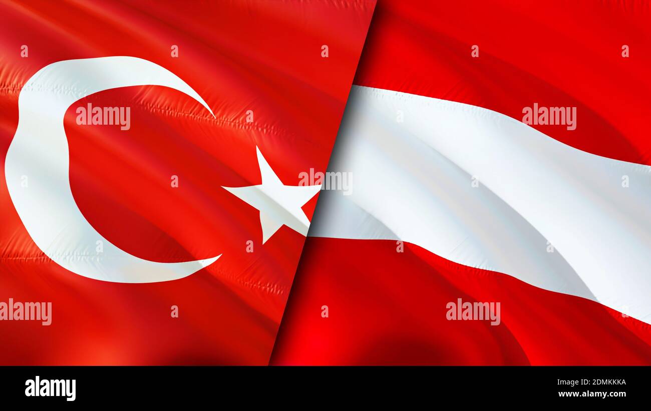 Turkey and Austria flags. 3D Waving flag design. Turkey Austria flag ...
