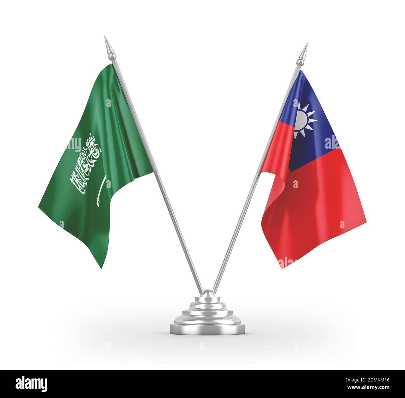Taiwan and Saudi Arabia table flags isolated on white 3D rendering ...