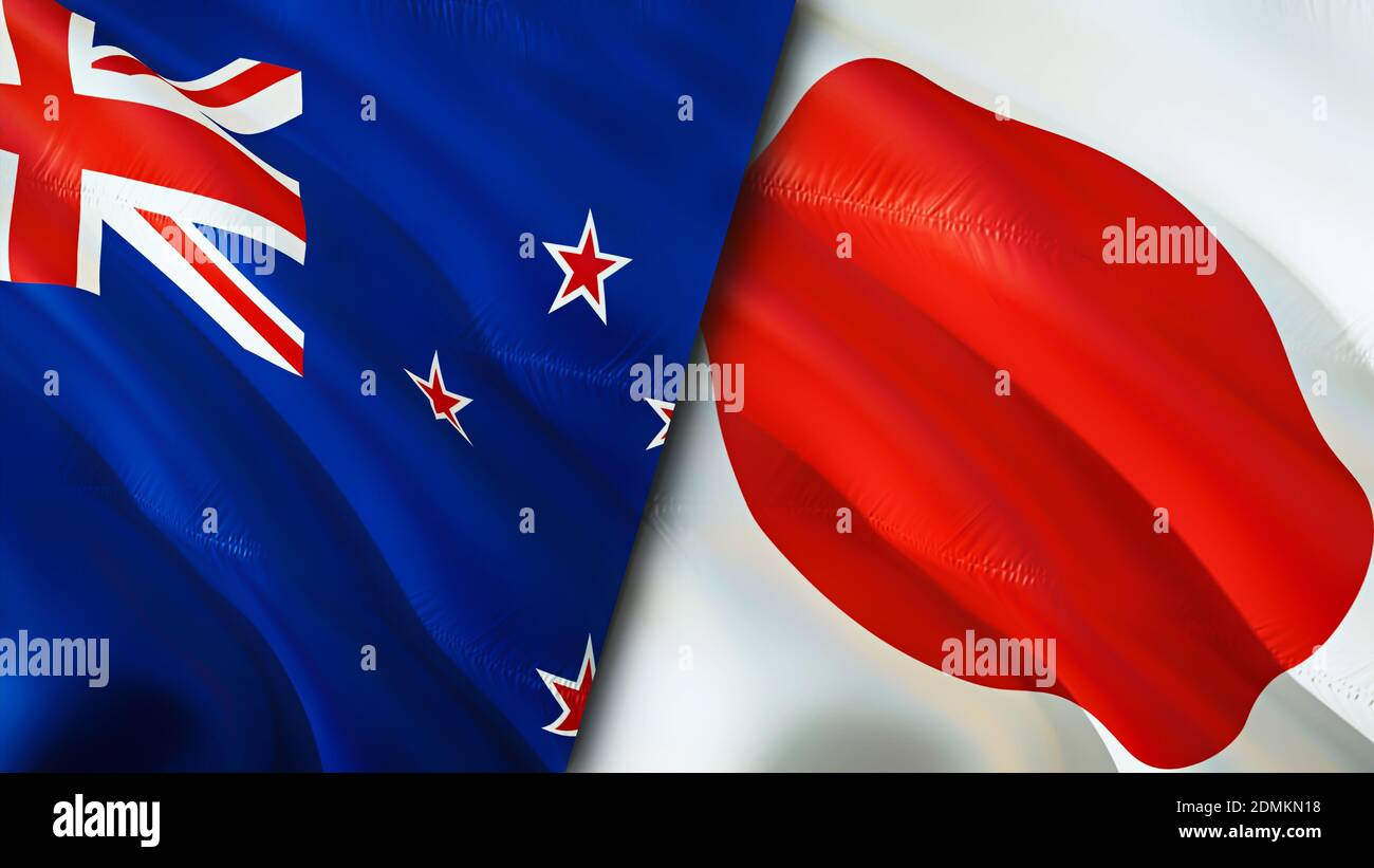 New Zealand and Japan flags. 3D Waving flag design. New Zealand Japan ...