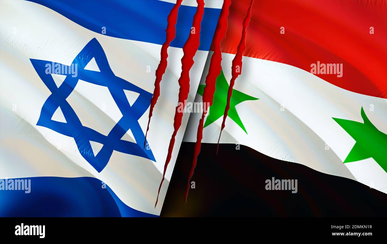 Israel and Syria flags with scar concept. Waving flag,3D rendering ...