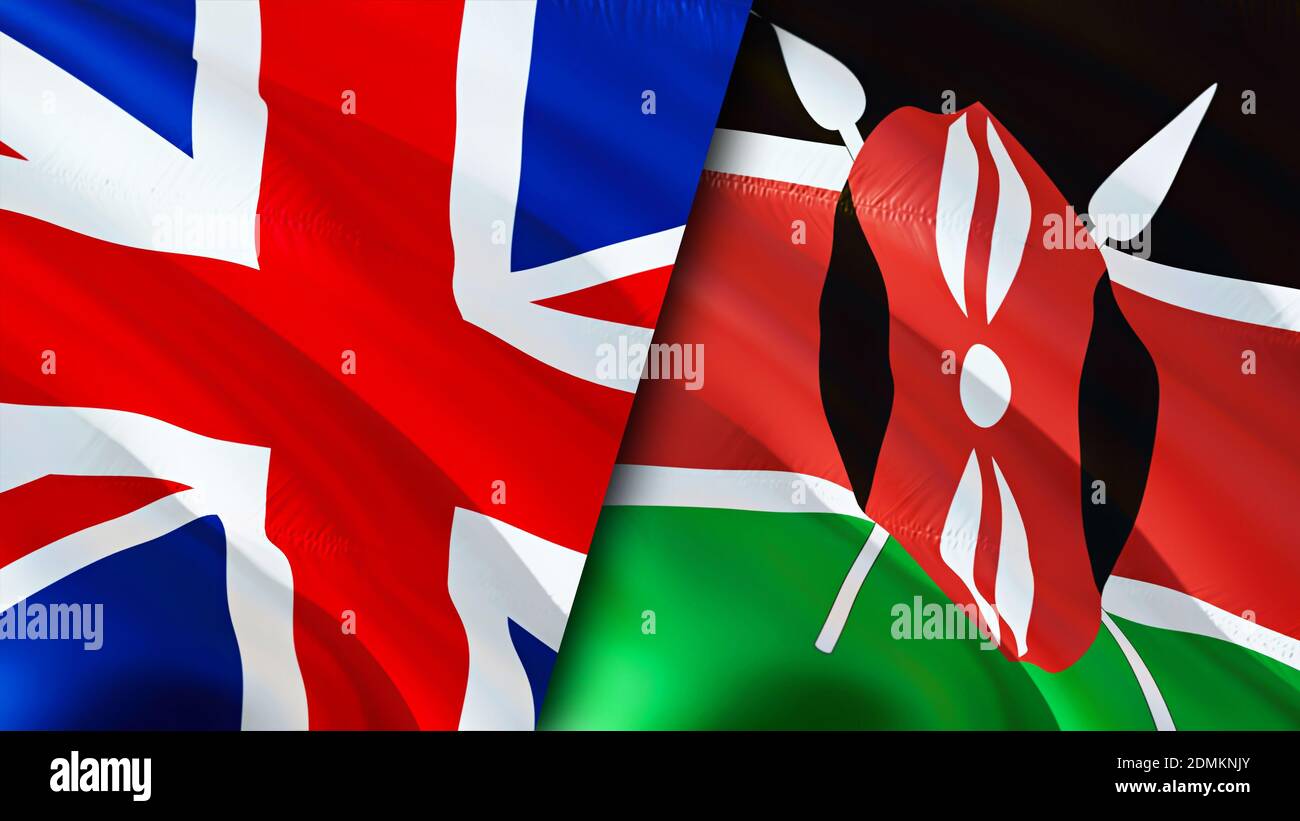 United Kingdom and Kenya flags. 3D Waving flag design. United Kingdom ...