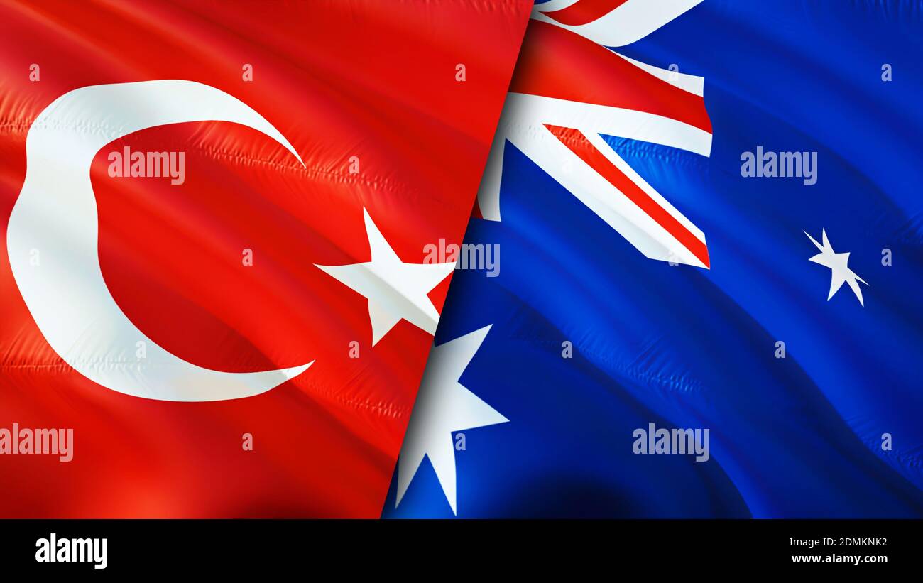 Turkey and Australia flags. 3D Waving flag design. Turkey Australia ...