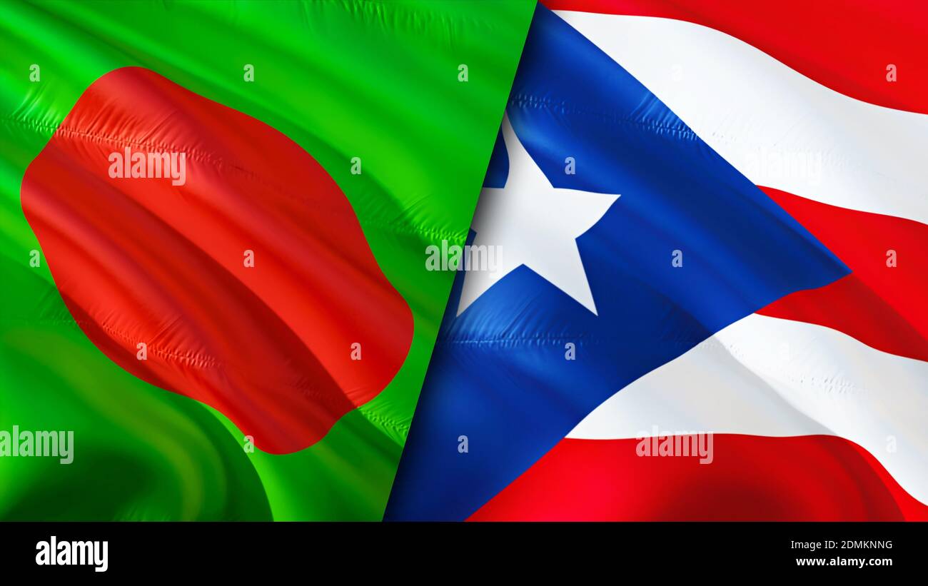 Bangladesh and Puerto Rico flags. 3D Waving flag design. Bangladesh ...