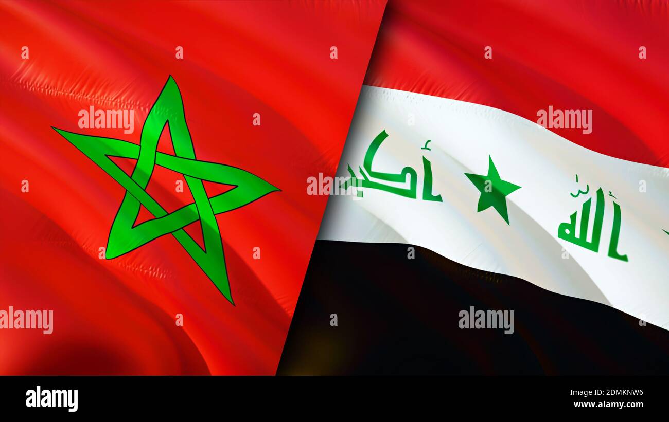 Morocco and Iraq flags. 3D Waving flag design. Morocco Iraq flag ...