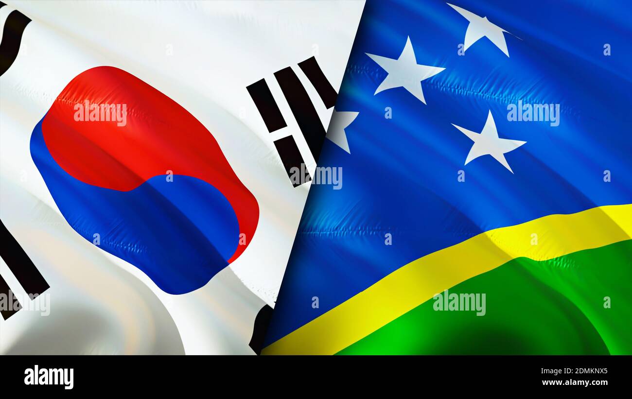 South Korea and Solomon Islands flags. 3D Waving flag design. South ...