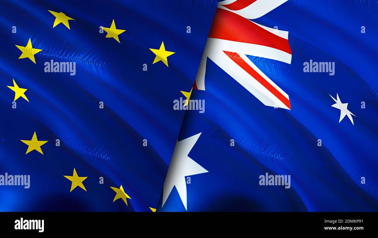 European Union and Australia flags. 3D Waving flag design. European ...