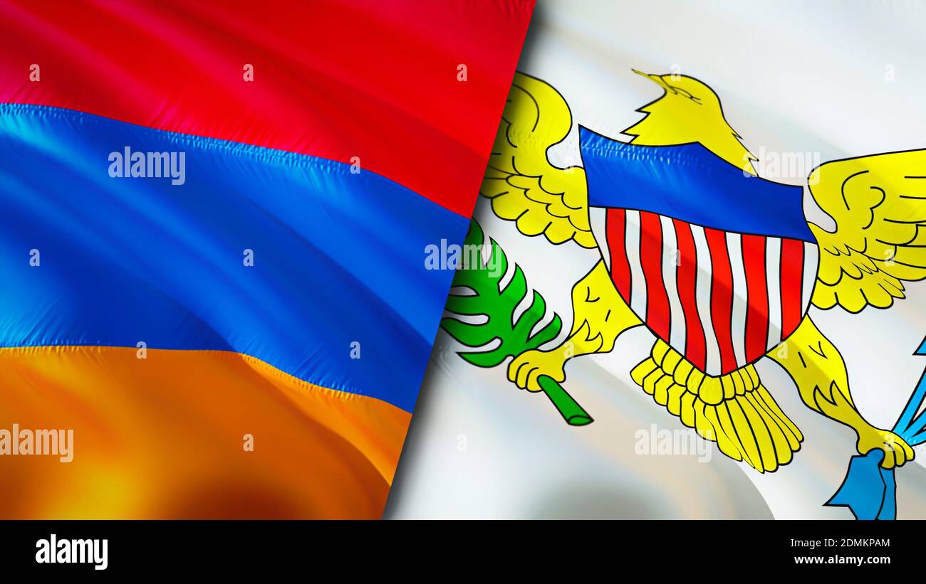 Armenia and U.S. Virgin islands flags. 3D Waving flag design. Armenia U ...