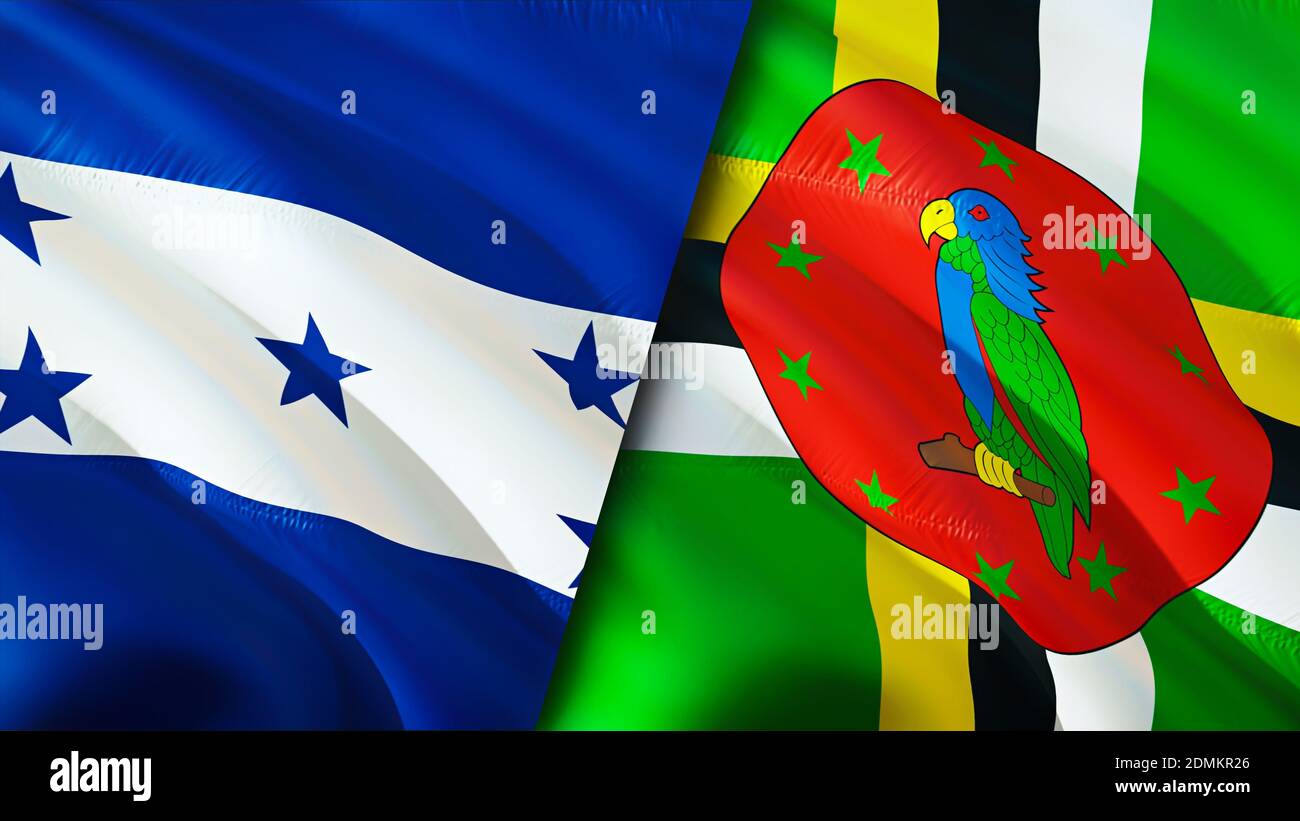 Honduras and Dominica flags. 3D Waving flag design. Honduras Dominica ...
