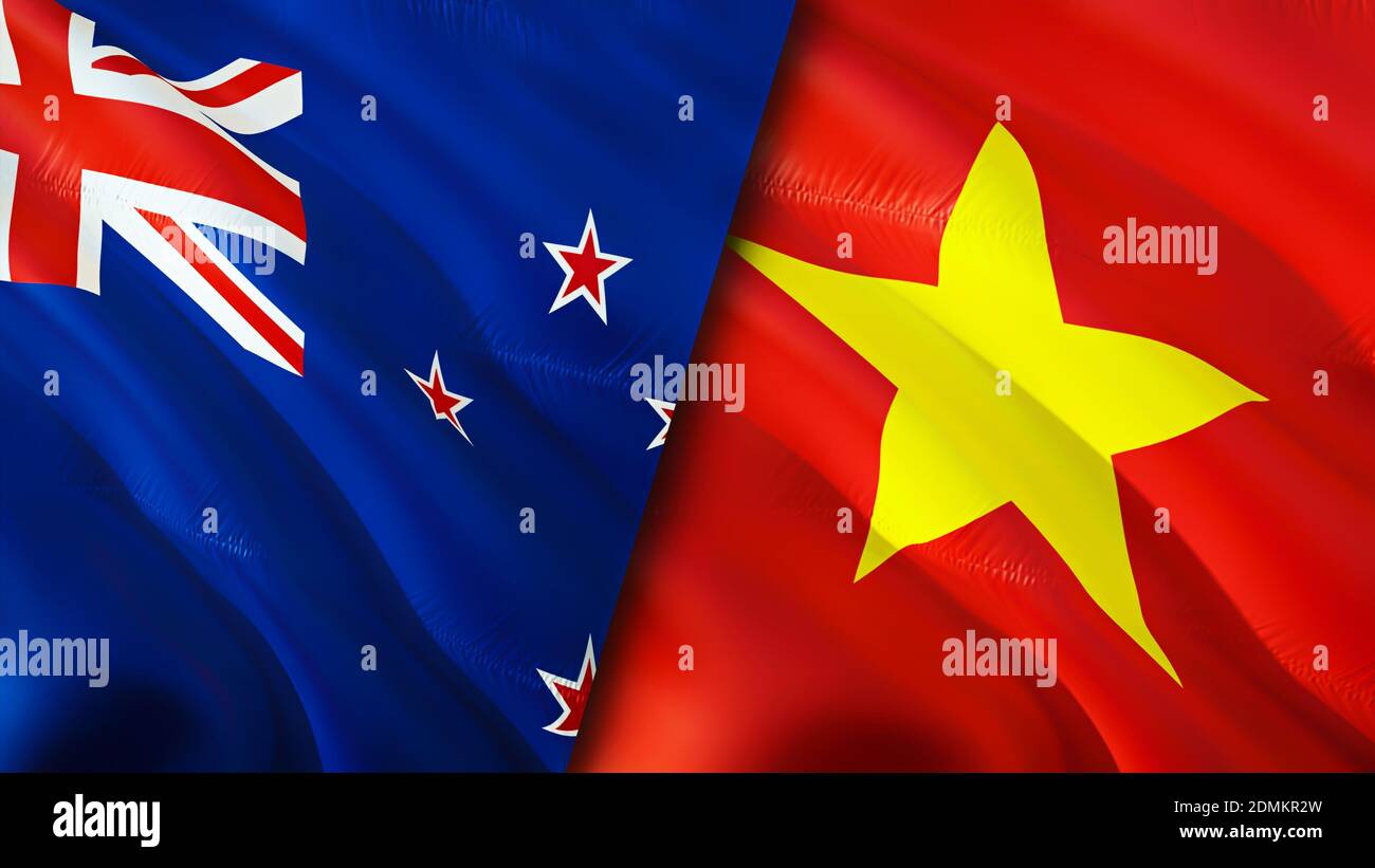 New Zealand and Vietnam flags. 3D Waving flag design. New Zealand ...