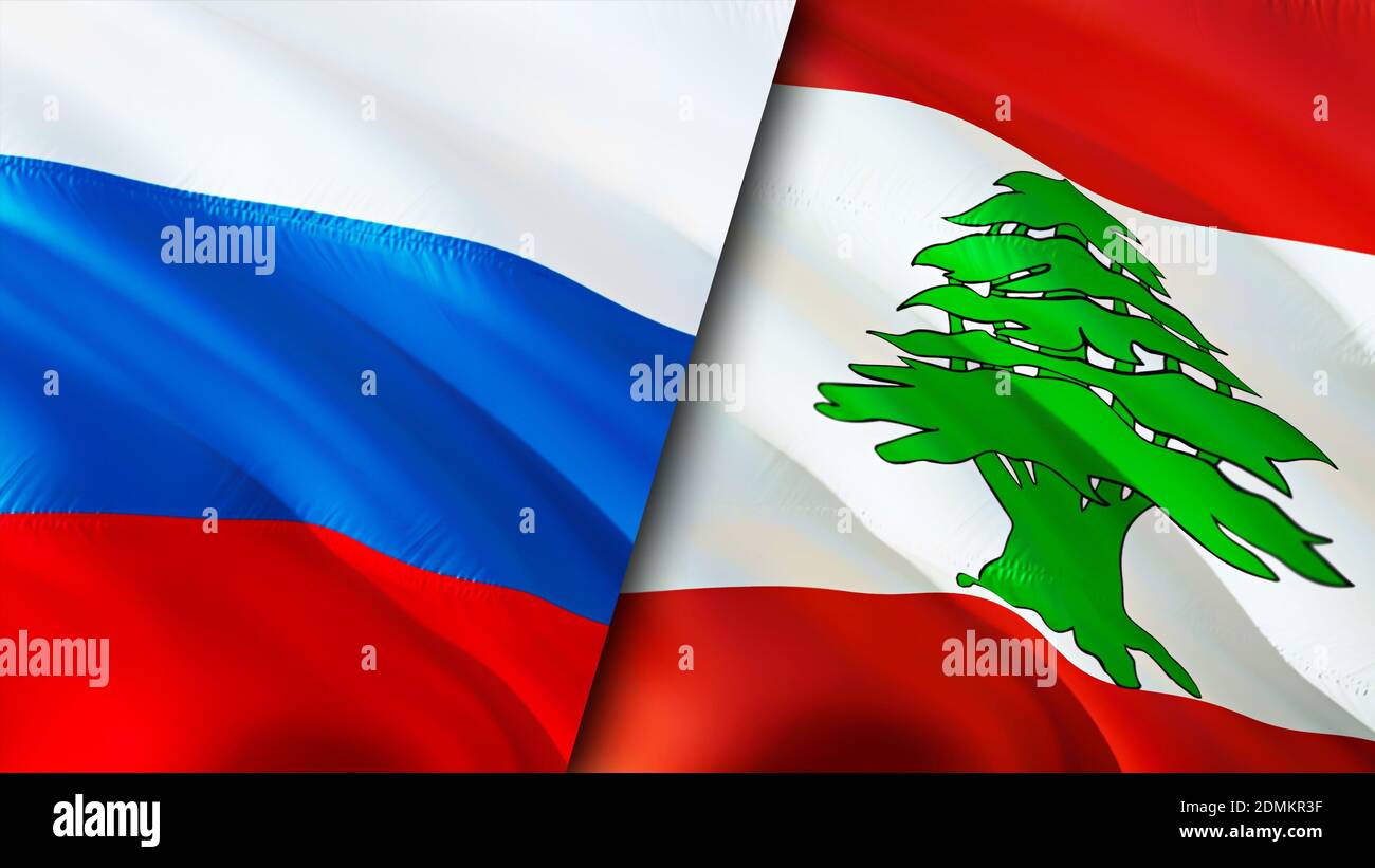 Russia and Lebanon flags. 3D Waving flag design. Russia Lebanon flag ...