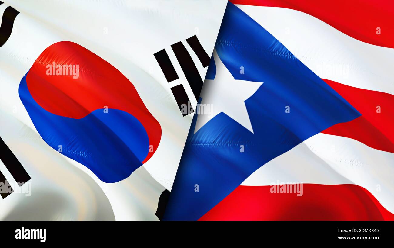 South Korea and Puerto Rico flags. 3D Waving flag design. South Korea ...