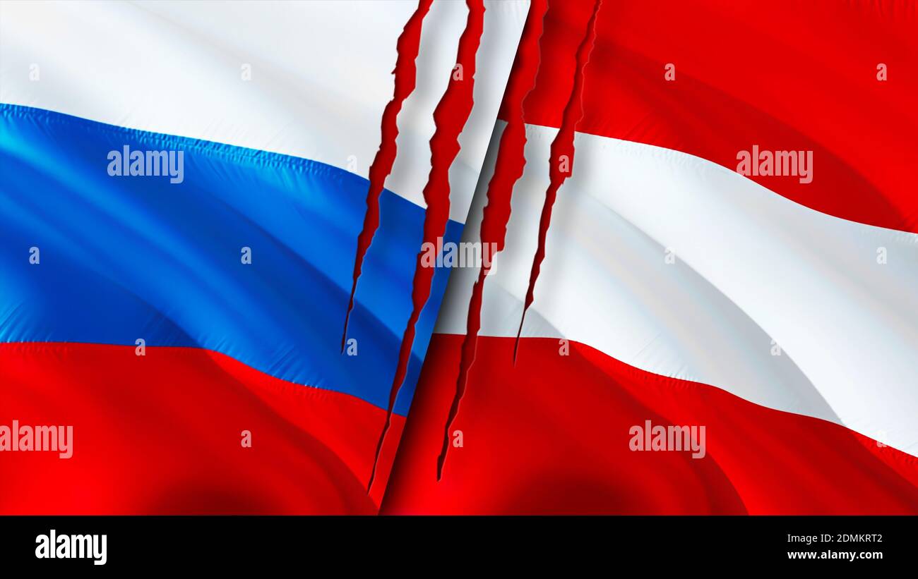 Russia and Austria flags with scar concept. Waving flag,3D rendering ...