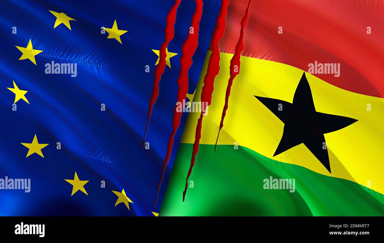 European Union and Ghana flags with scar concept. Waving flag,3D ...
