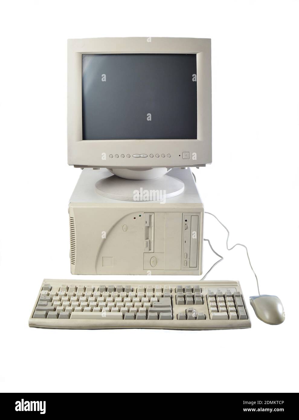 Retro stationary computer isolated on white background. Monitor, system ...