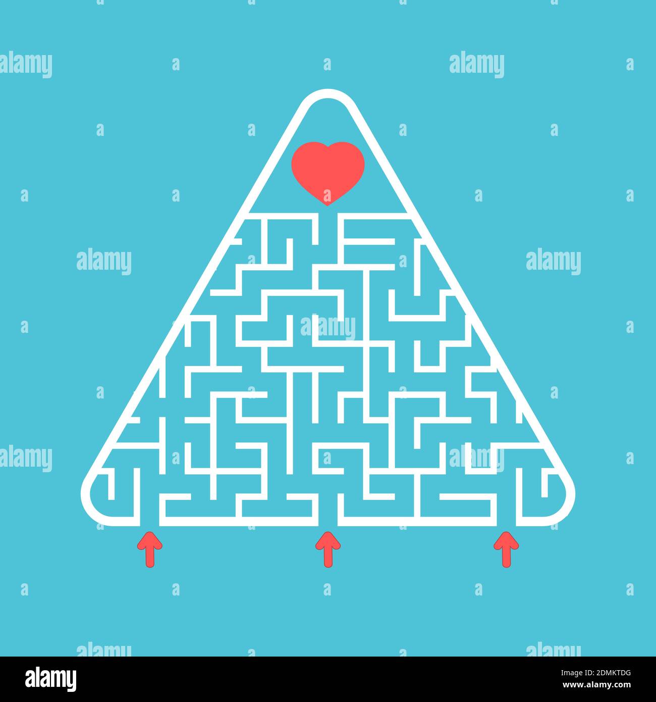 Abstract triangular labyrinth. Find the right path to the heart ...