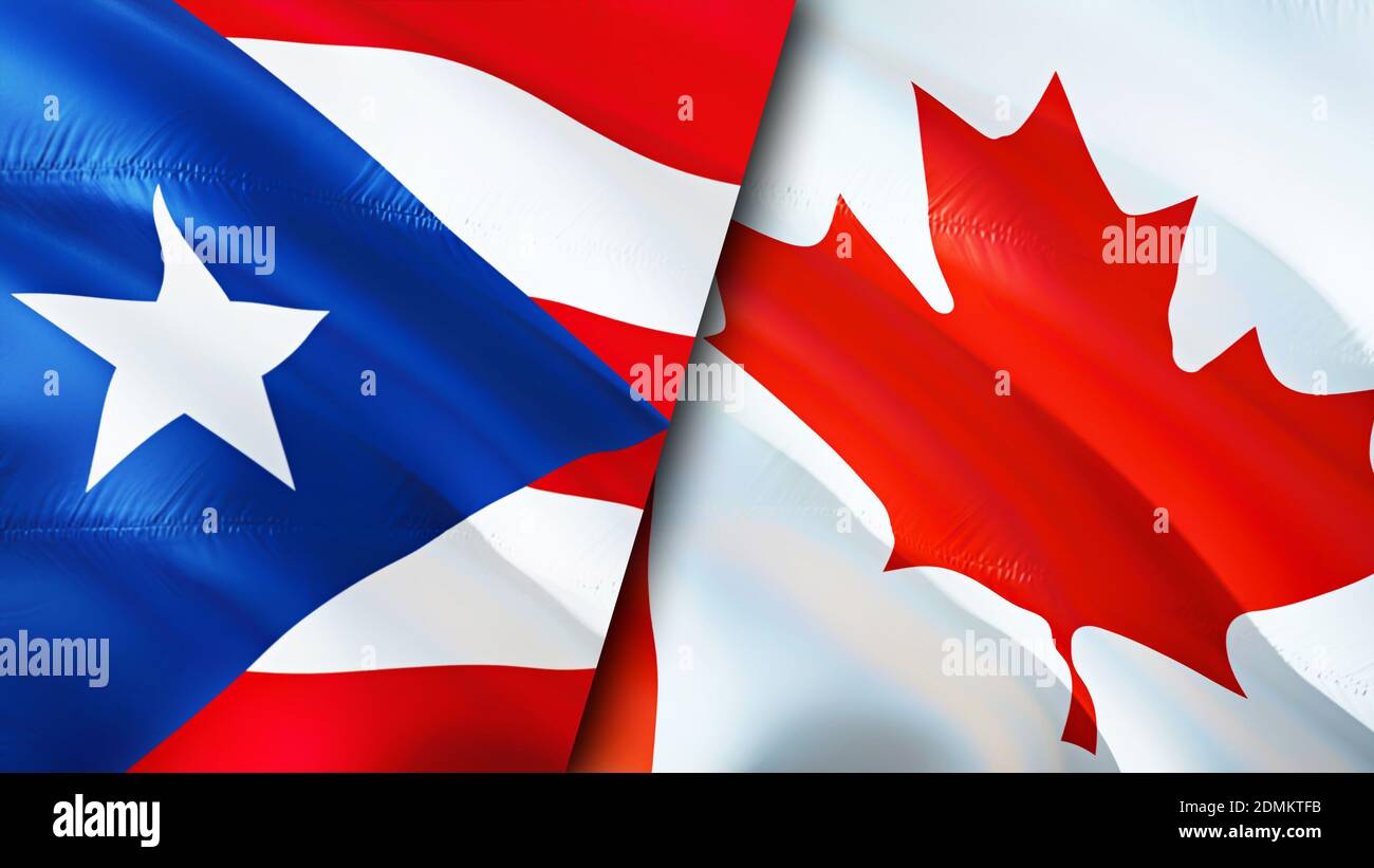 Puerto Rico and Canada flags. 3D Waving flag design. Puerto Rico Canada ...