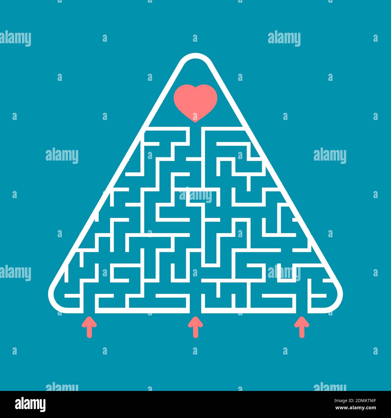 Abstract triangular labyrinth. Find the right path to the heart ...