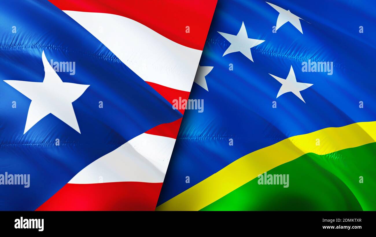 Puerto Rico and Solomon Islands flags. 3D Waving flag design. Puerto Rico Solomon Islands flag ...