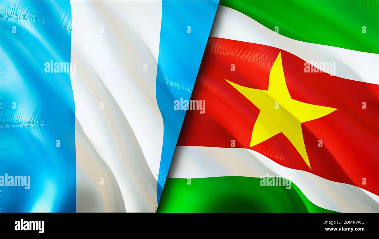 Guatemala and Suriname flags. 3D Waving flag design. Guatemala Suriname ...