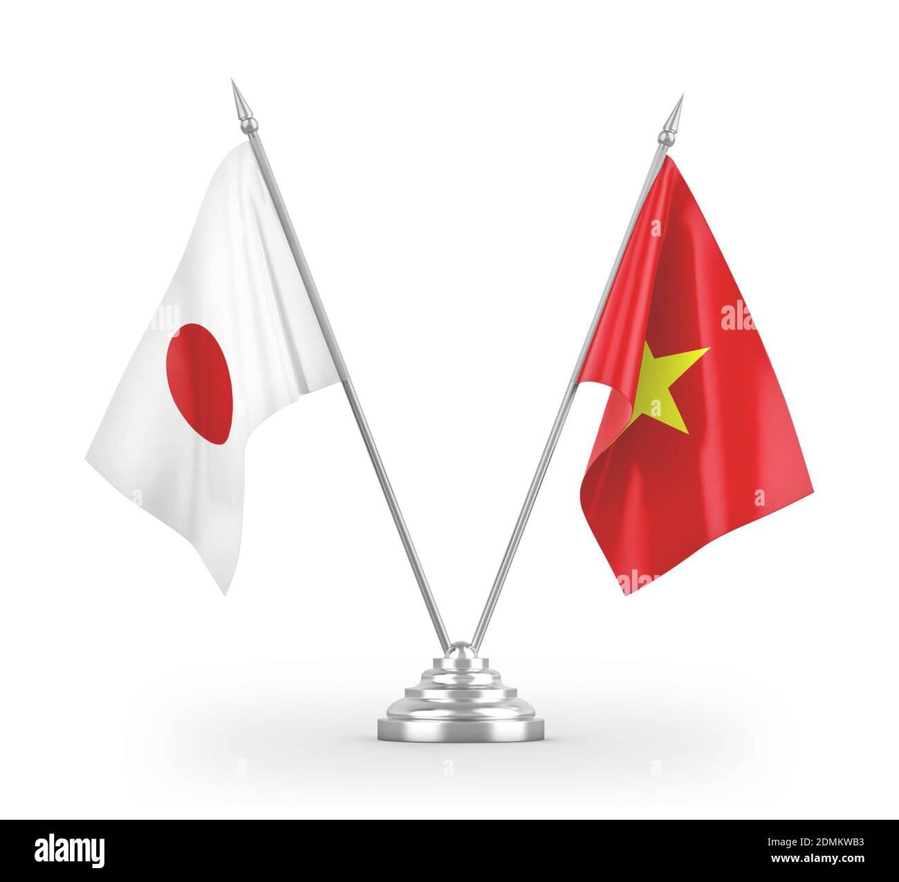 Vietnam and Japan table flags isolated on white 3D rendering Stock ...