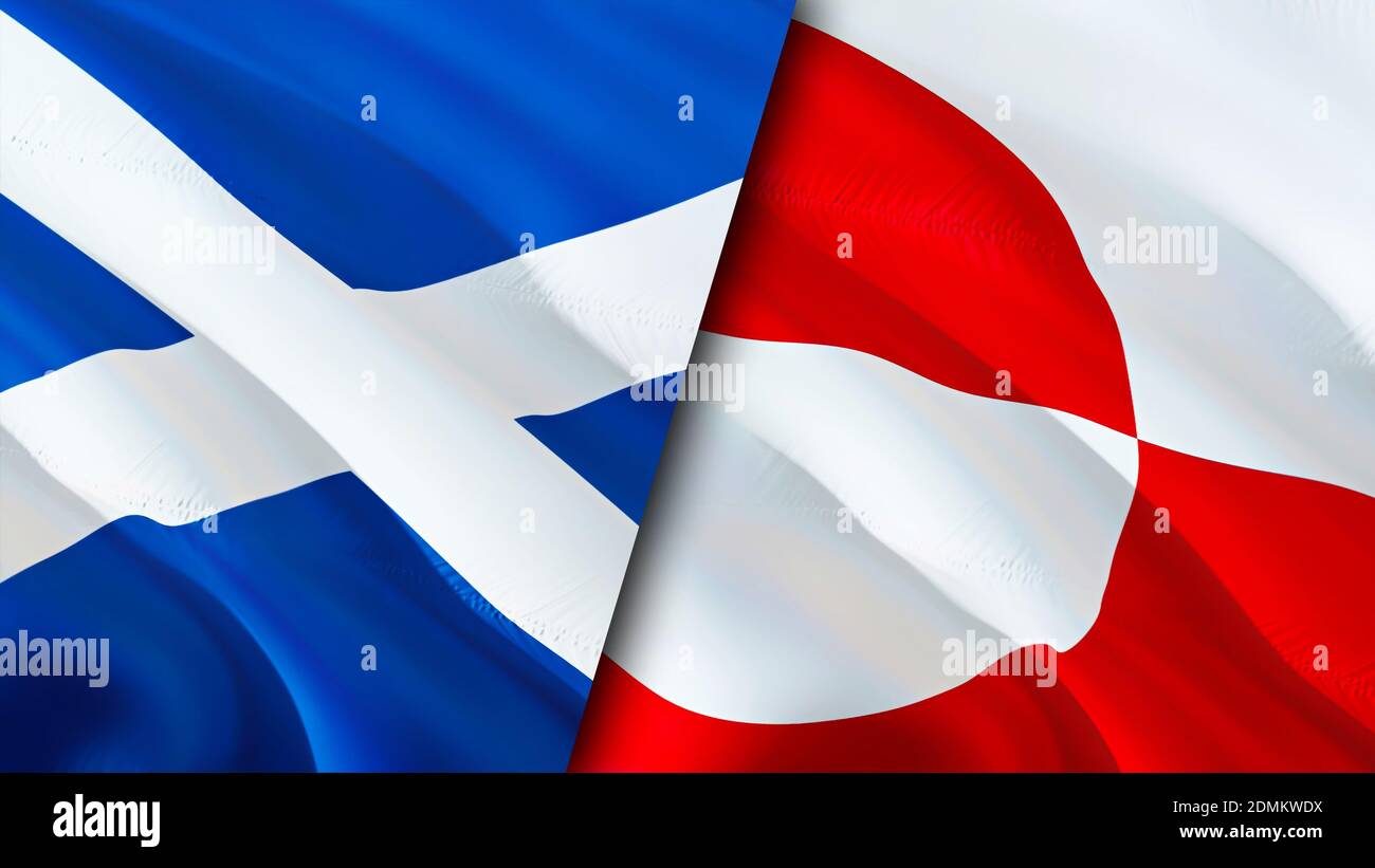 Scotland and Greenland flags. 3D Waving flag design. Scotland Greenland ...