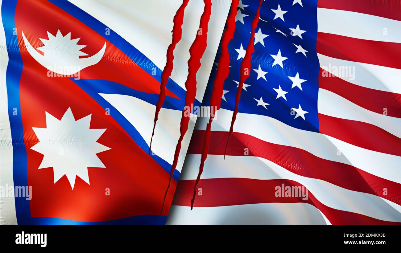 Nepal and USA flags with scar concept. Waving flag,3D rendering. Nepal ...