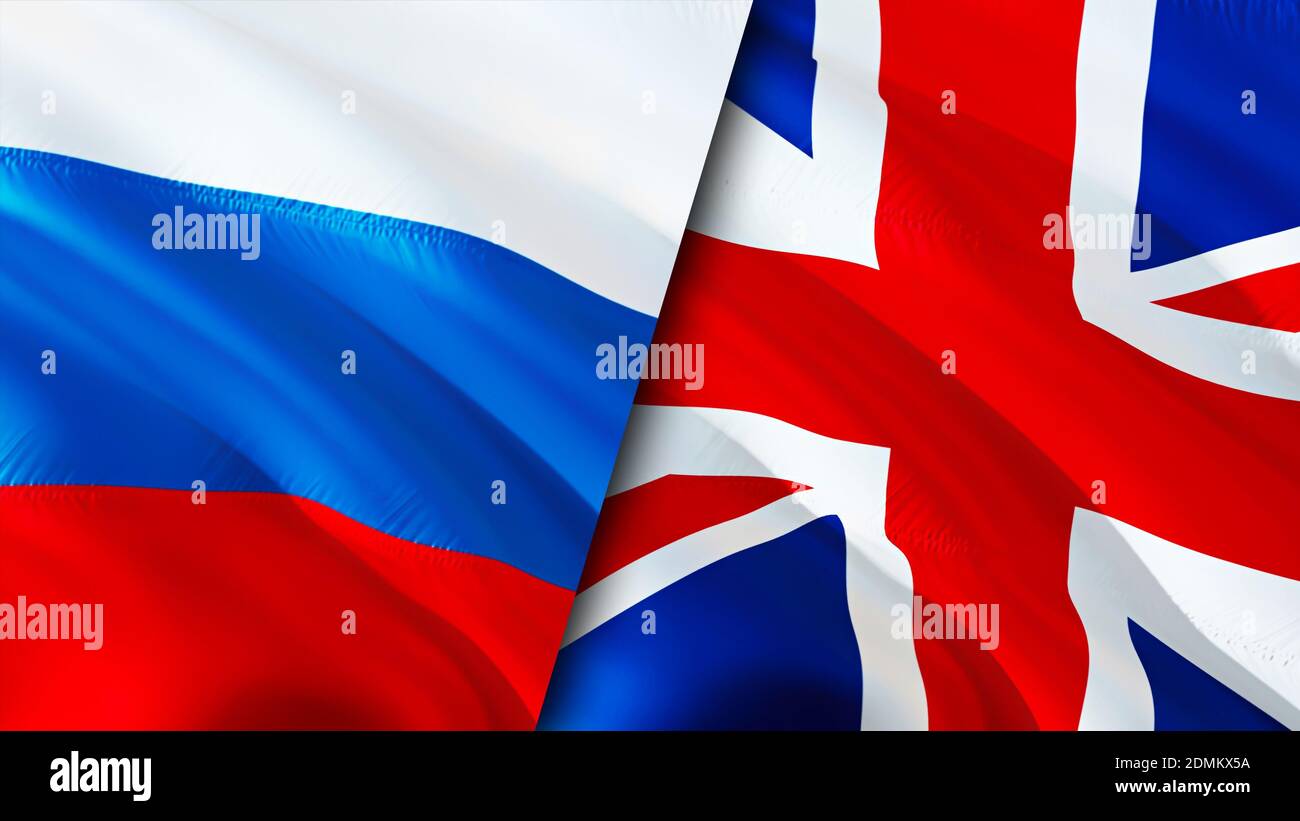 Russia and United Kingdom flags. 3D Waving flag design. Russia United ...