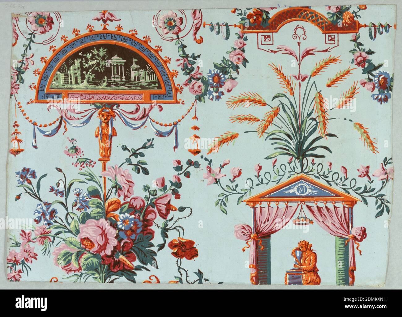 Pale blue ground polychrome bouquet surmounted hi-res stock photography ...