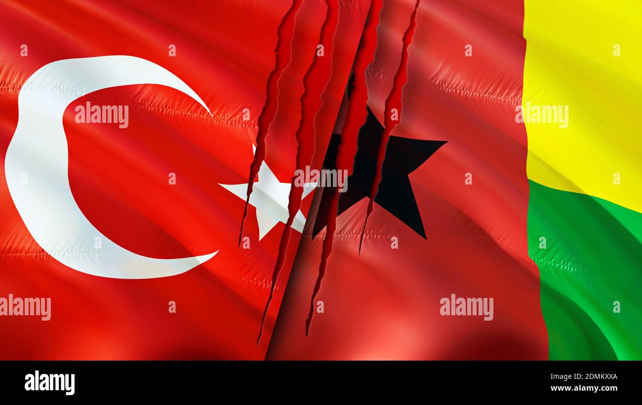 Turkey and Guinea Bissau flags with scar concept. Waving flag,3D ...