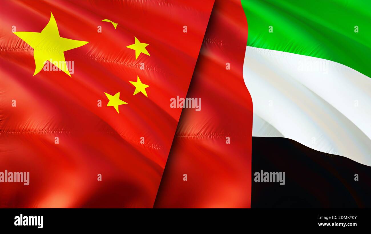China and United Arab Emirates flags. 3D Waving flag design. China ...