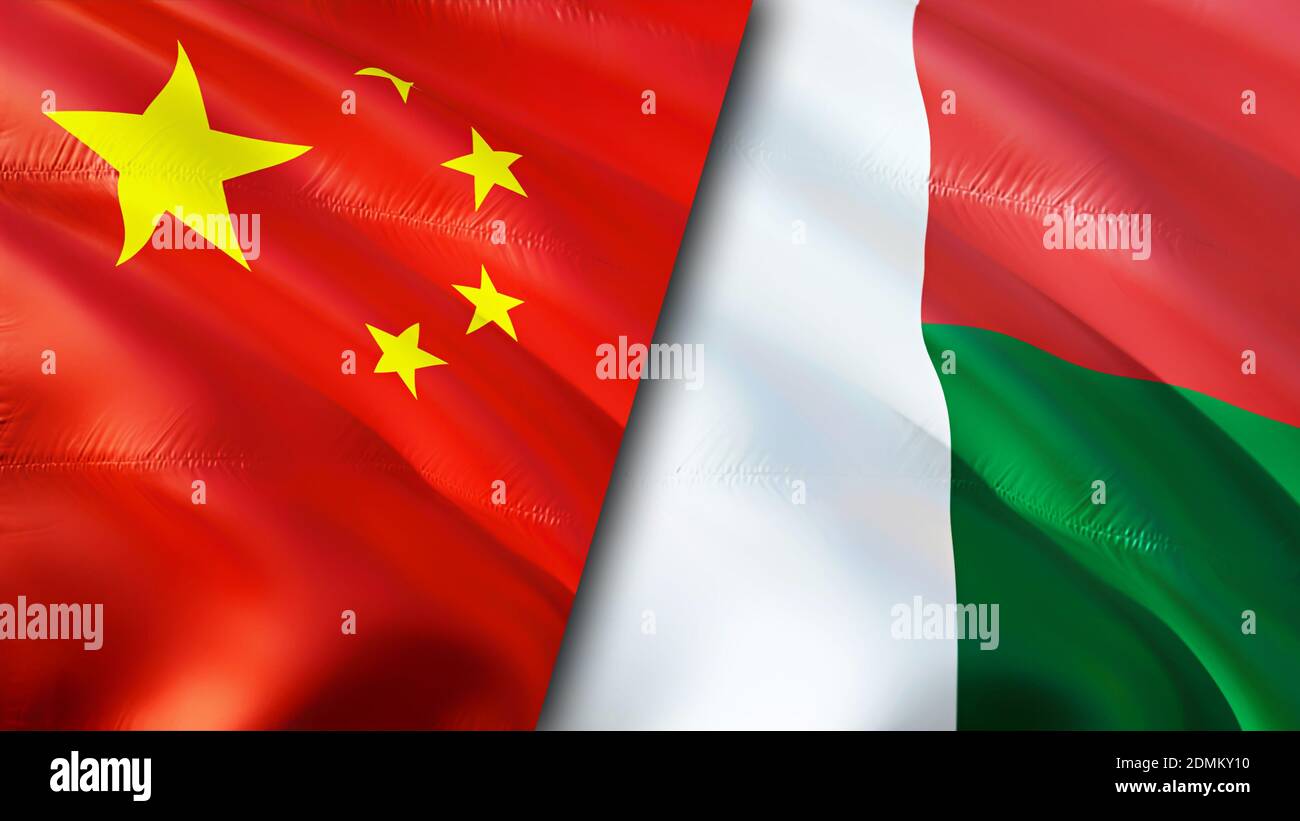 China and Madagascar flags. 3D Waving flag design. China Madagascar ...