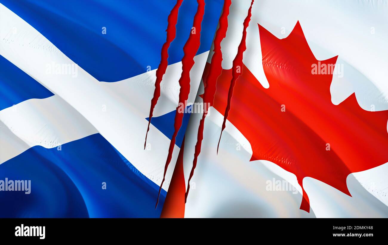 Scotland and Canada flags with scar concept. Waving flag,3D rendering ...