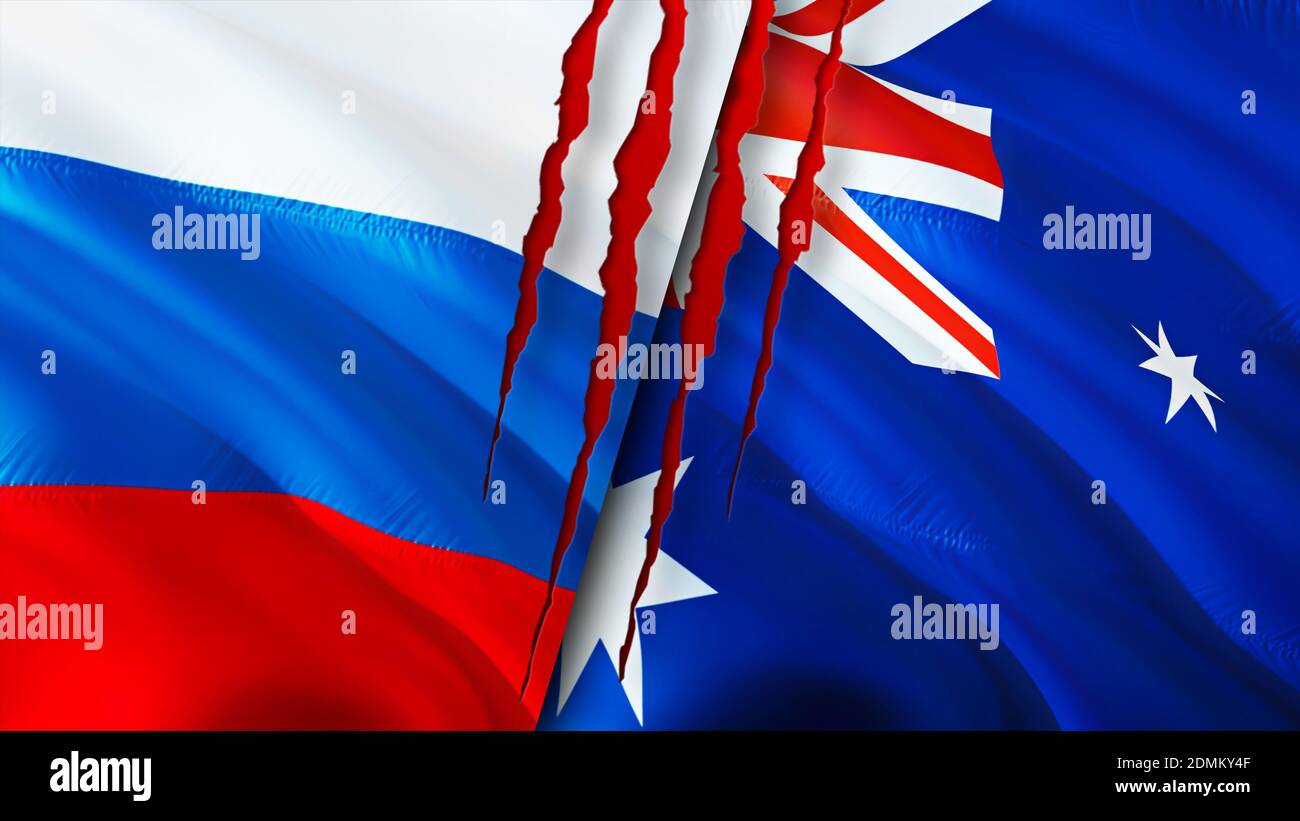 Russia and Australia flags with scar concept. Waving flag,3D rendering ...