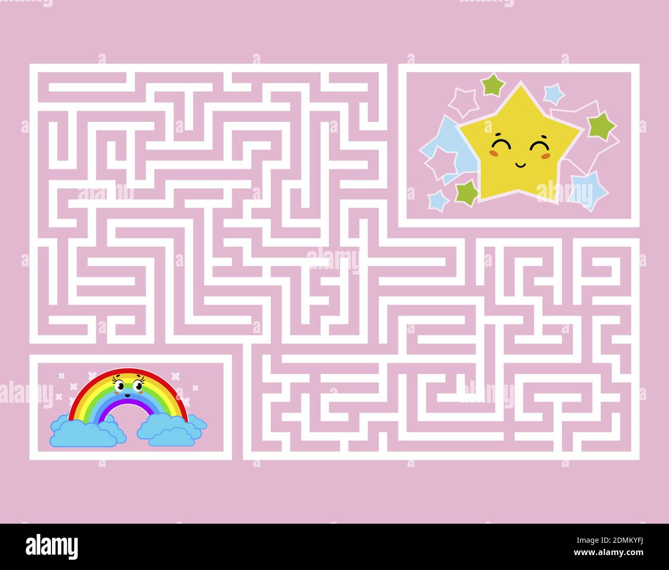 A rectangular labyrinth with a cute cartoon character. Find the right ...