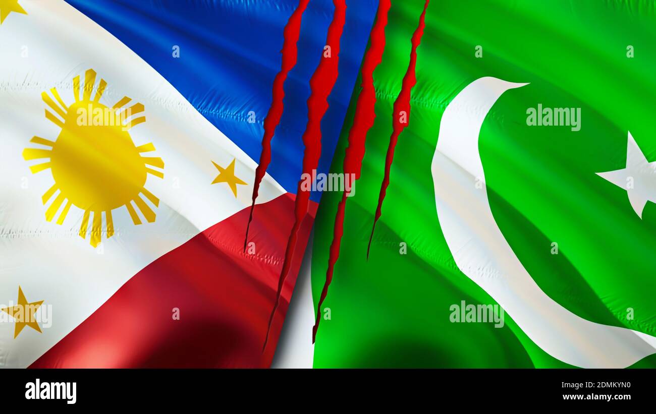 Philippines and Pakistan flags with scar concept. Waving flag,3D ...