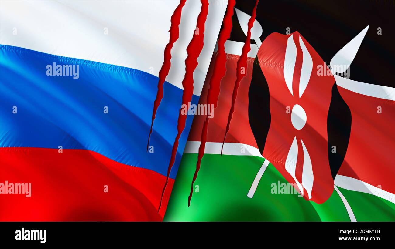 Russia and Kenya flags with scar concept. Waving flag,3D rendering ...