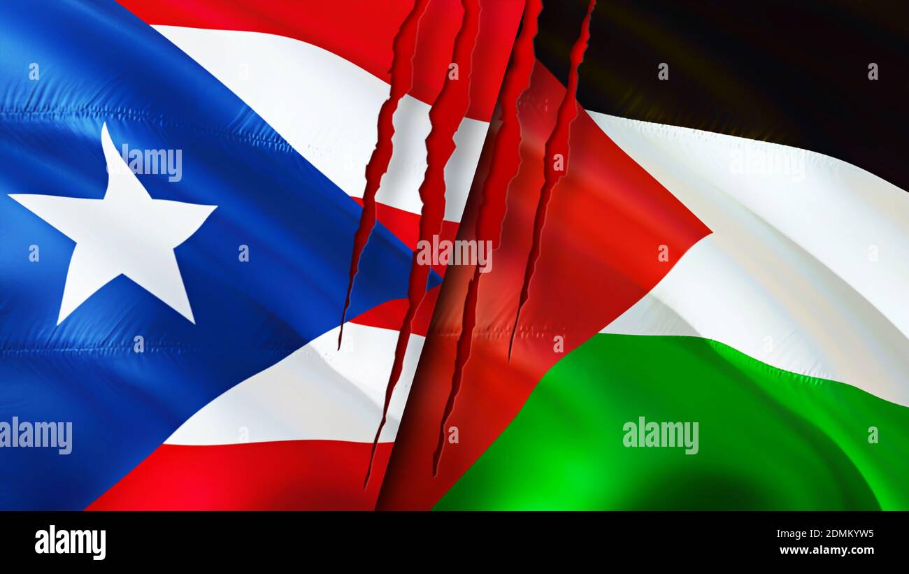 Puerto Rico and Palestine flags with scar concept. Waving flag,3D ...