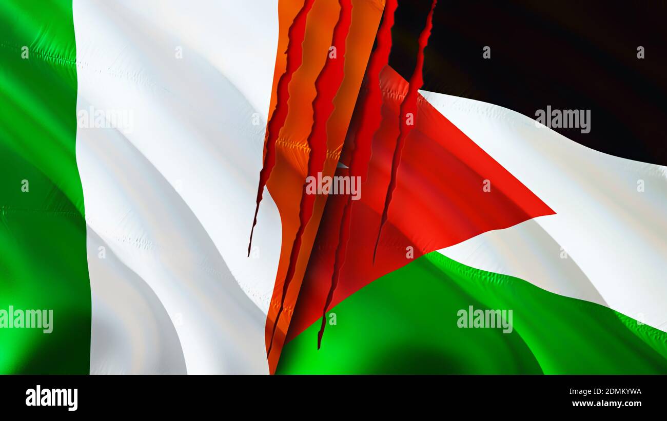 Ireland and Jordan flags with scar concept. Waving flag 3D rendering ...