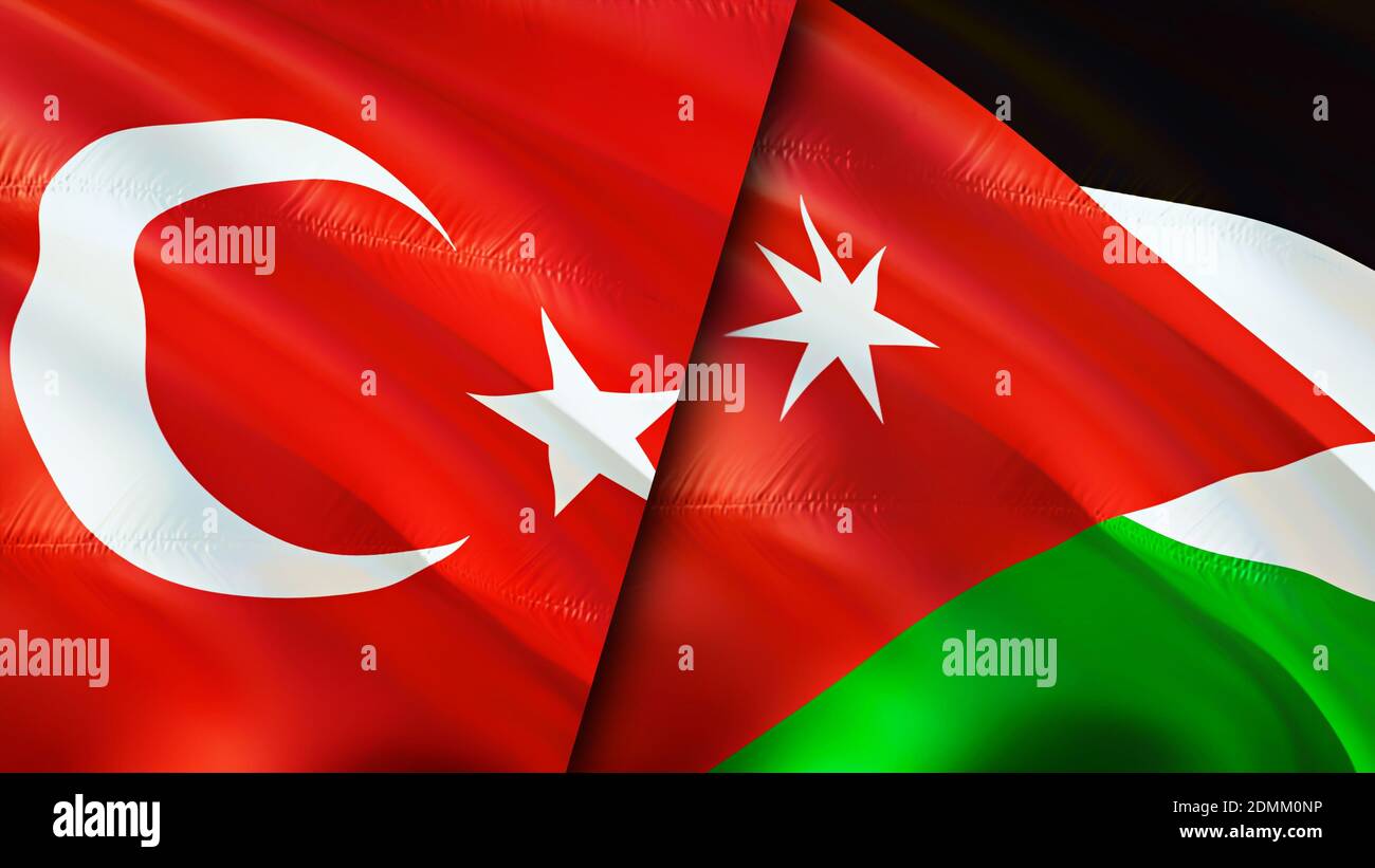 Turkey and Jordan flags. 3D Waving flag design. Turkey Jordan flag ...